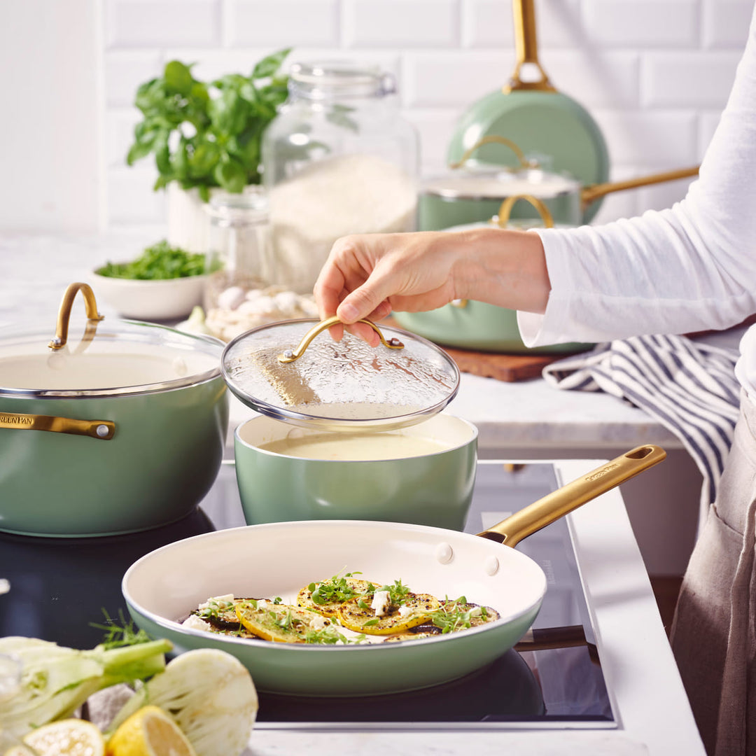 Padova 10pc Cookware Sets, Sage | Healthy Ceramic Nonstick Cookware ...